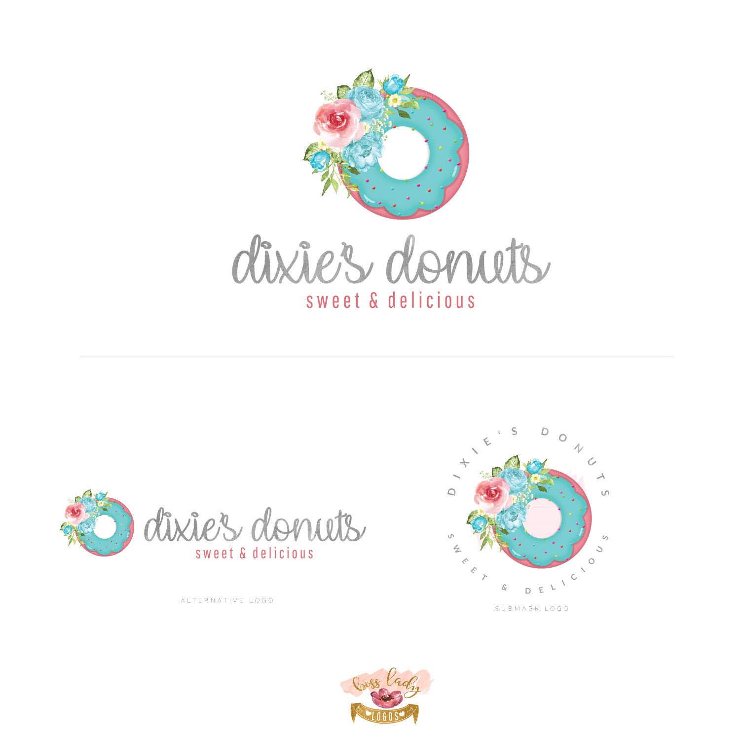 Paper Stationery Teal and Pink Home Baker Donut Logo Doughnut Logos ...