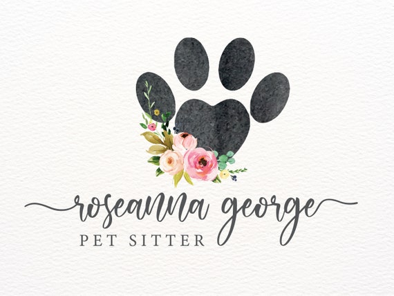 Paw Print Logo Branding Kit Pet Services Dog Groomer Breeder Premade Round Submark Digital Watermark Watercolor Flowers Small Business Logos Etsy UK