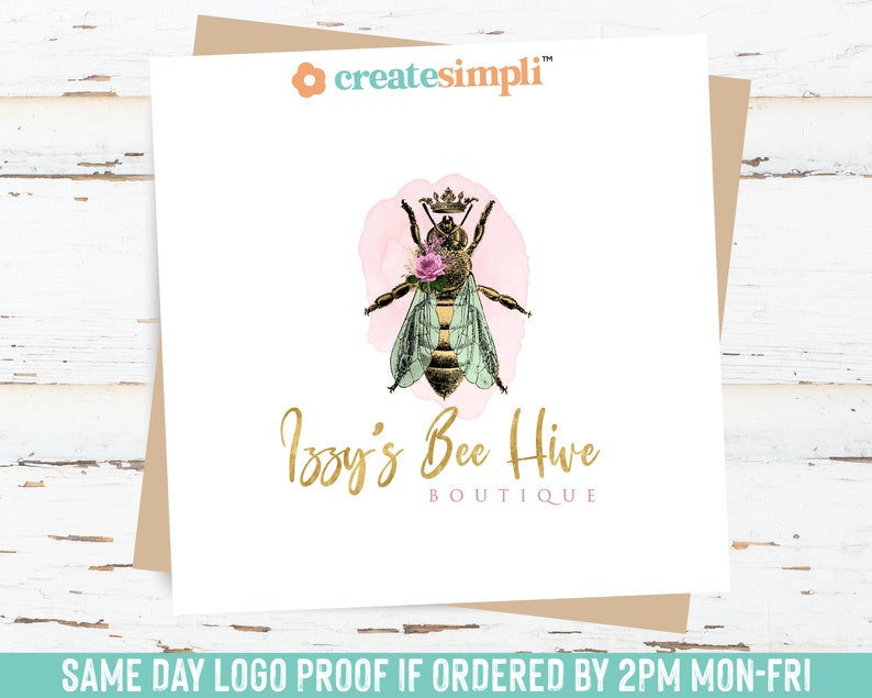 Bee Logo Queen Bee Vintage Bee Logo Design Rustic Bee Pink - Etsy