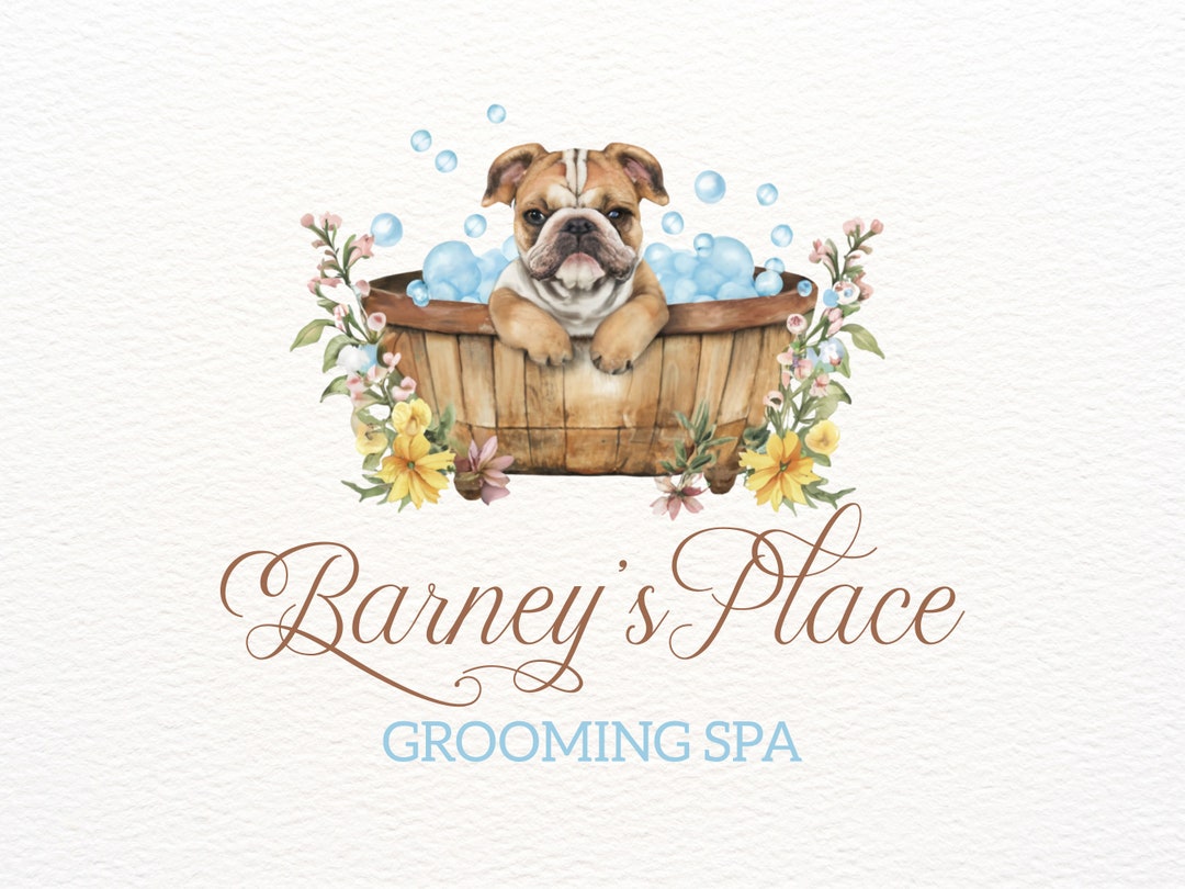 Dog Grooming Logo, Bulldog, Bathtub Logo, Vintage Logo, Custom Logo ...