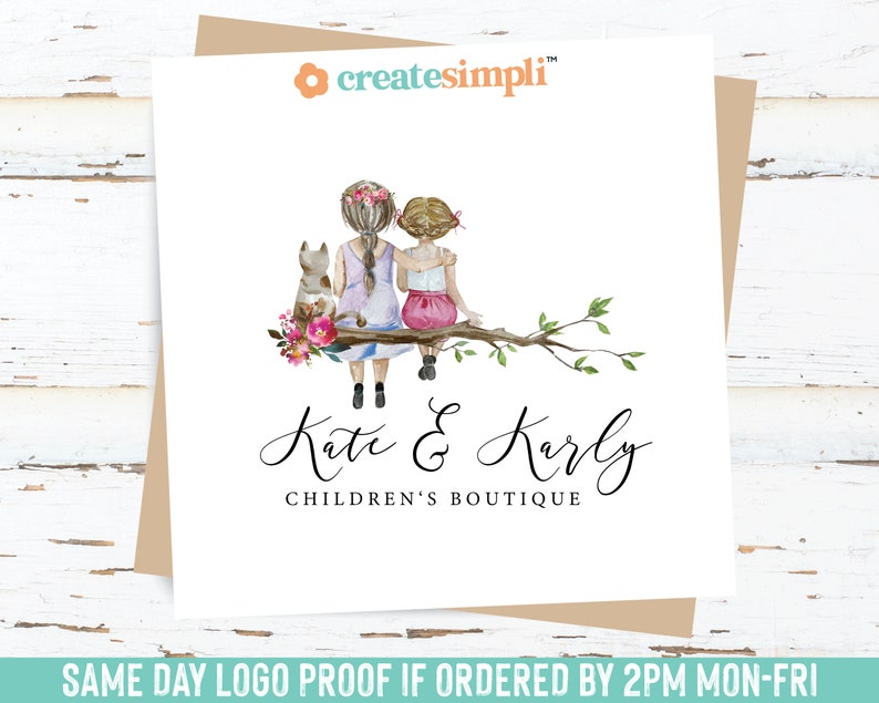 Two Girls Logo Design Sisters Children's Boutique Kids - Etsy