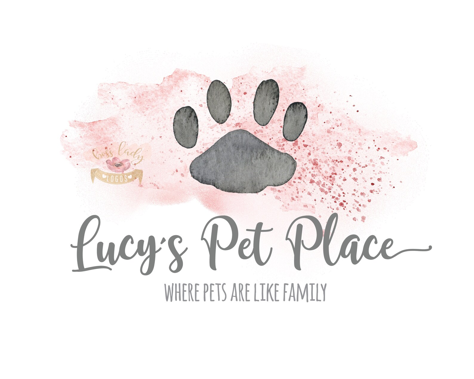 Paw Print Logo Design Pet Business Logo Watercolor Dog | Etsy