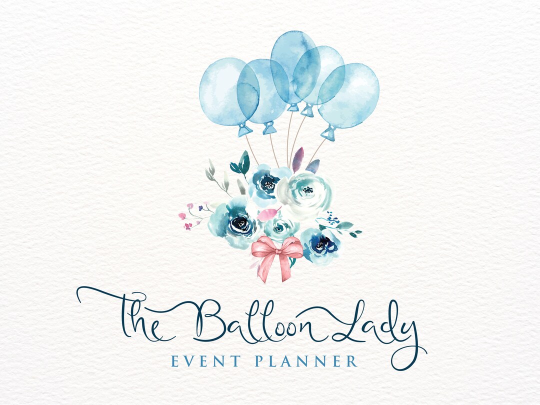 Balloons Logo, Blue Balloon Bouquet Logo Design, Watercolor Flowers ...