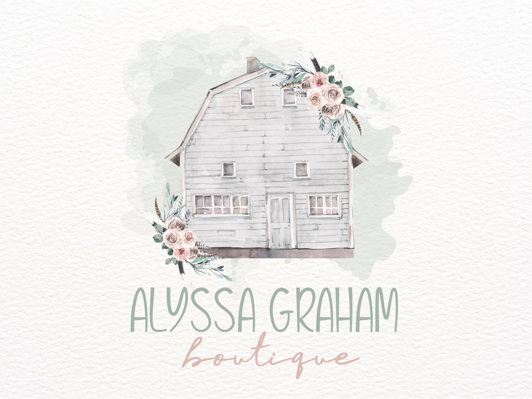 White Barn Logo, Rustic Logo, Boho, Vintage Barns, Farm Logo ...