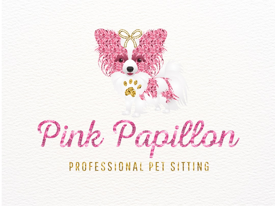 Papillon Logo, Dog Logo, Pink Glitter, Paw Print Logo, Breeder Logo ...