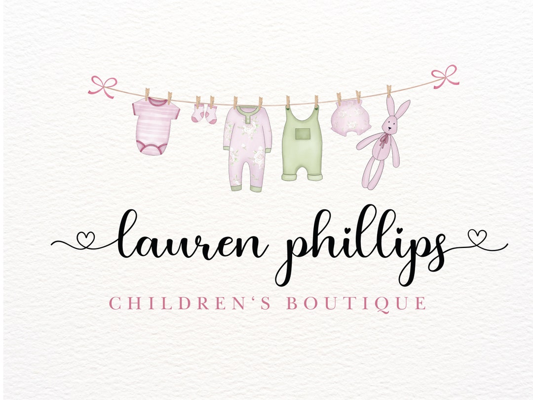 Clothesline Logo, Children's Boutique Logo, Kids Clothing Logo, Little ...