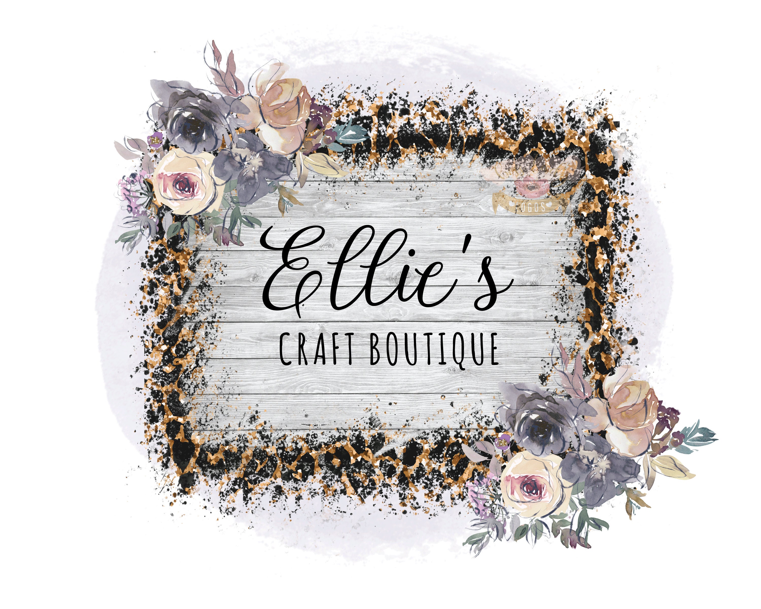 Leopard Print Logo Design Watercolor Frame with Flowers | Etsy