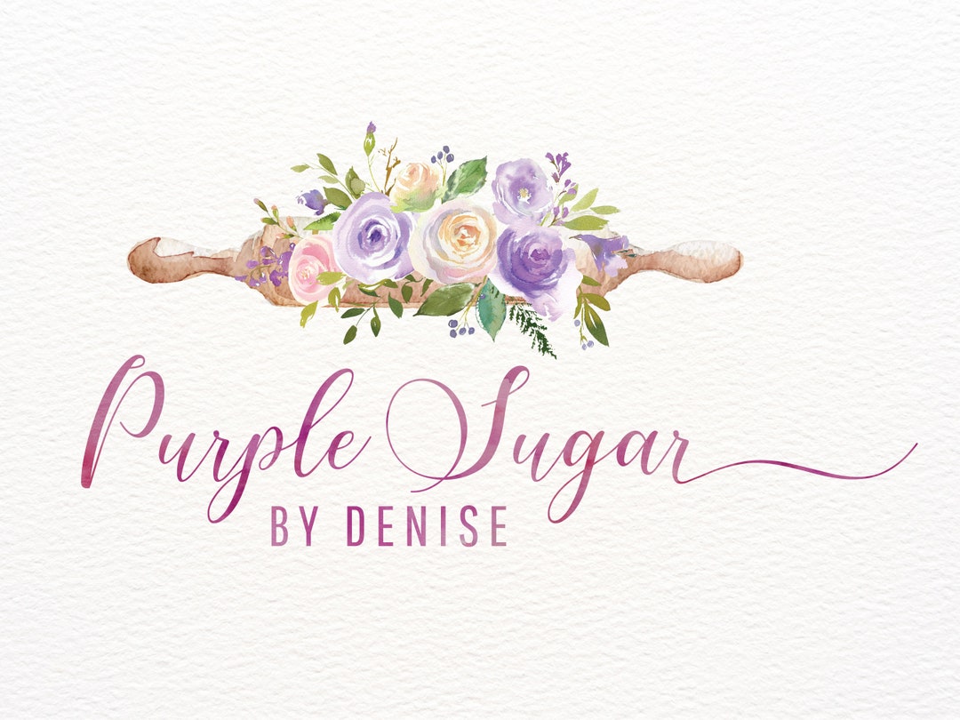 Purple Baking Logo, Modern Bakery Logo, Rolling Pin Logo, Hand Painted ...