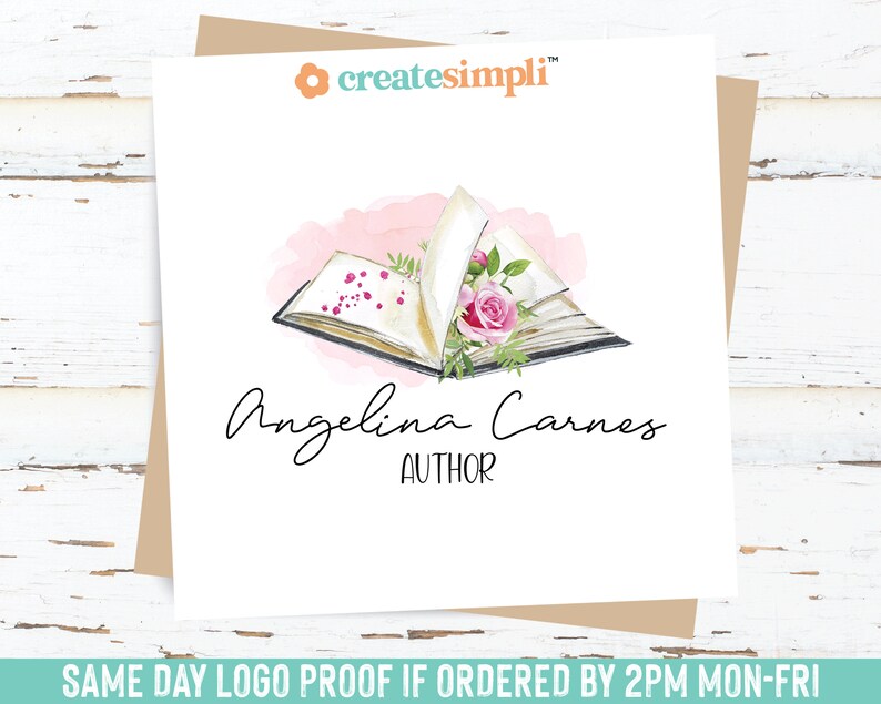 Book Logo Design Vintage Book With Watercolor Flowers Author - Etsy