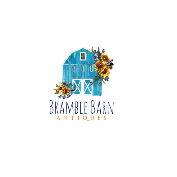 Blue Barn Logo Watercolor Sunflowers Farm Logo Farmhouse | Etsy