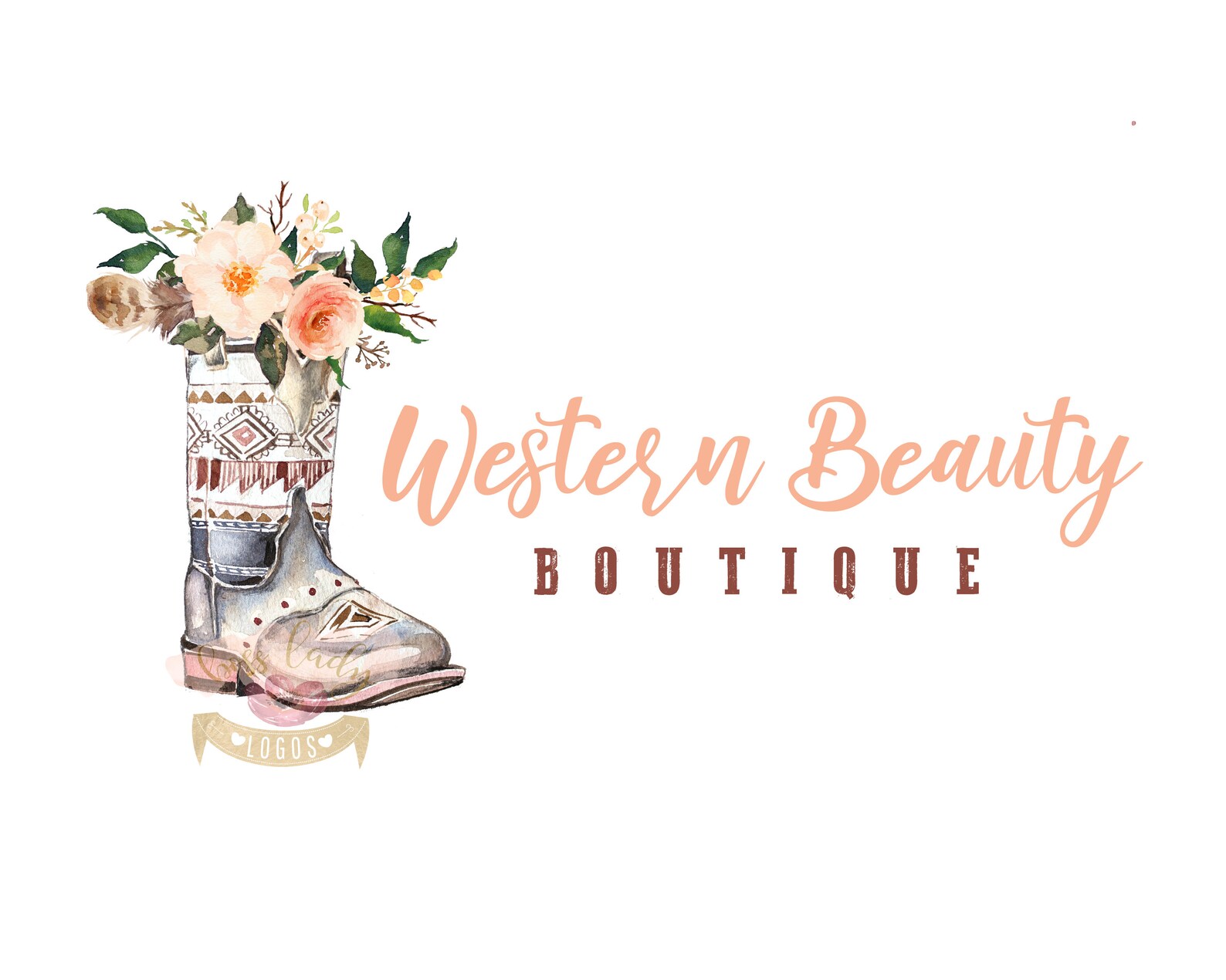 Western Logo Cowgirl Boot Logo Design Southern Logo Boho | Etsy