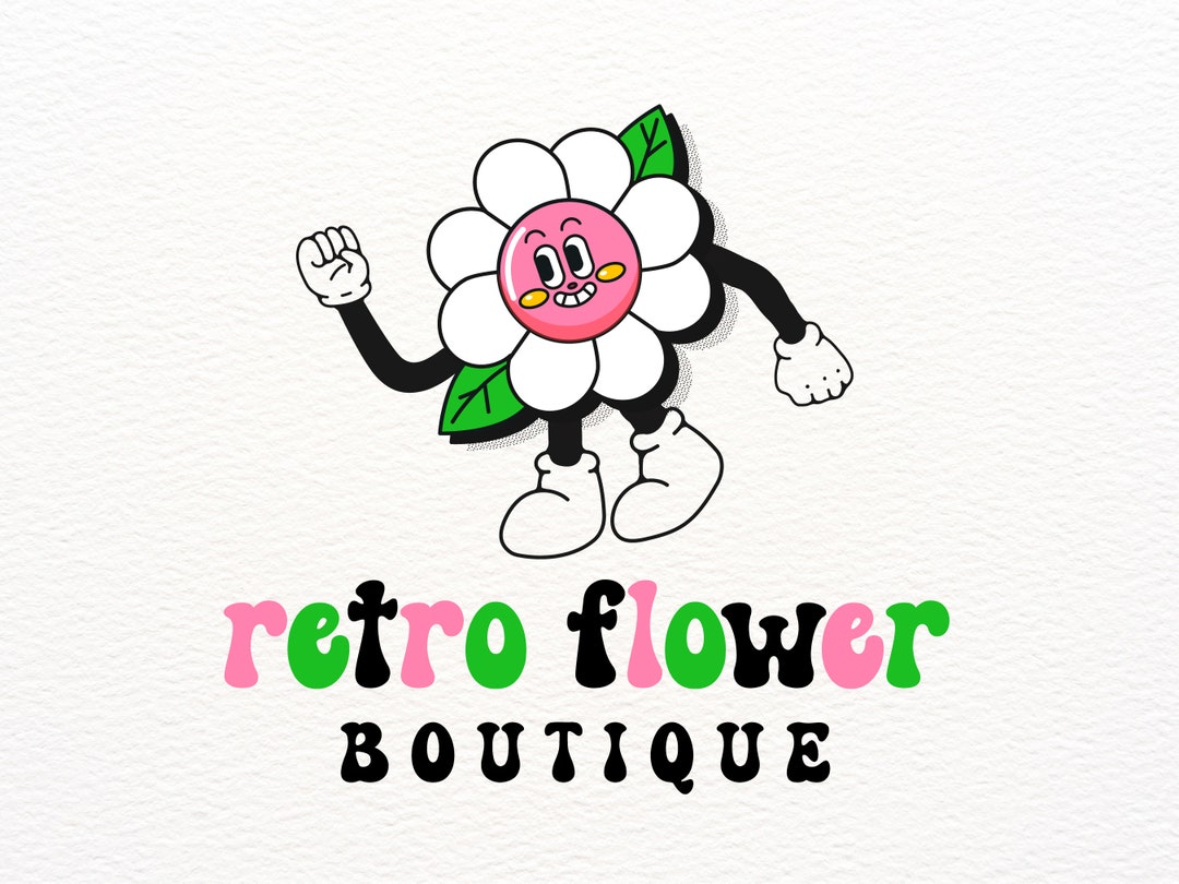 Retro Flower Logo, Flower Character Cartoon Mascot Logo, 70's Logo ...