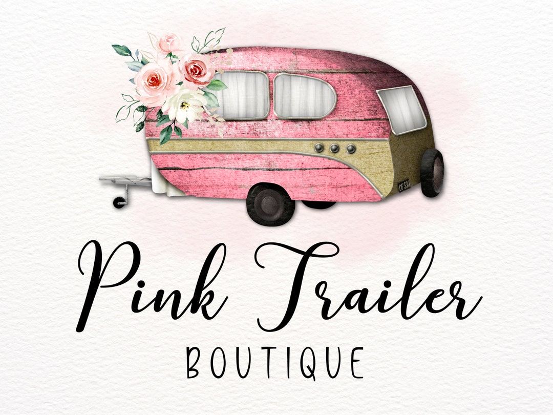 Camper Logo Design, Vintage Trailer Logo, Pink Watercolor, Boutique ...
