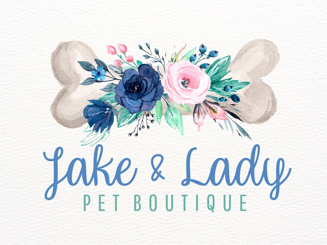 Dog Bone Logo, Pet Bakery Logo Design Branding Kit, Floral Pet Boutique ...