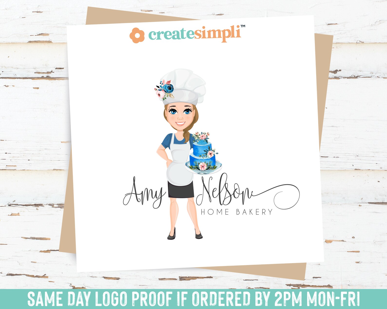 Home Baker Logo Bakery Woman Mascot Blue Watercolor Cake - Etsy Canada