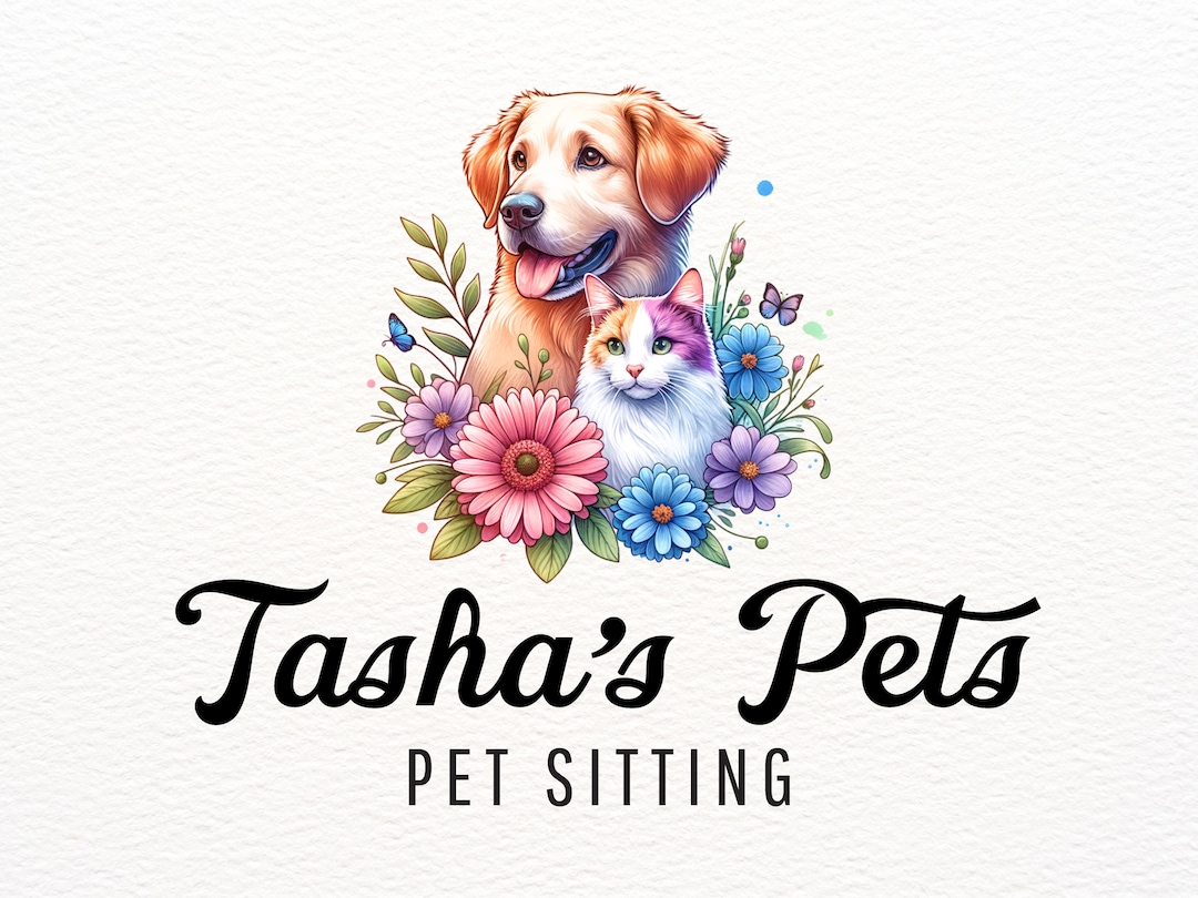 Pet Sitting Logo, Dog and Cat, Golden Retriever, Mobile Pet Groomer ...