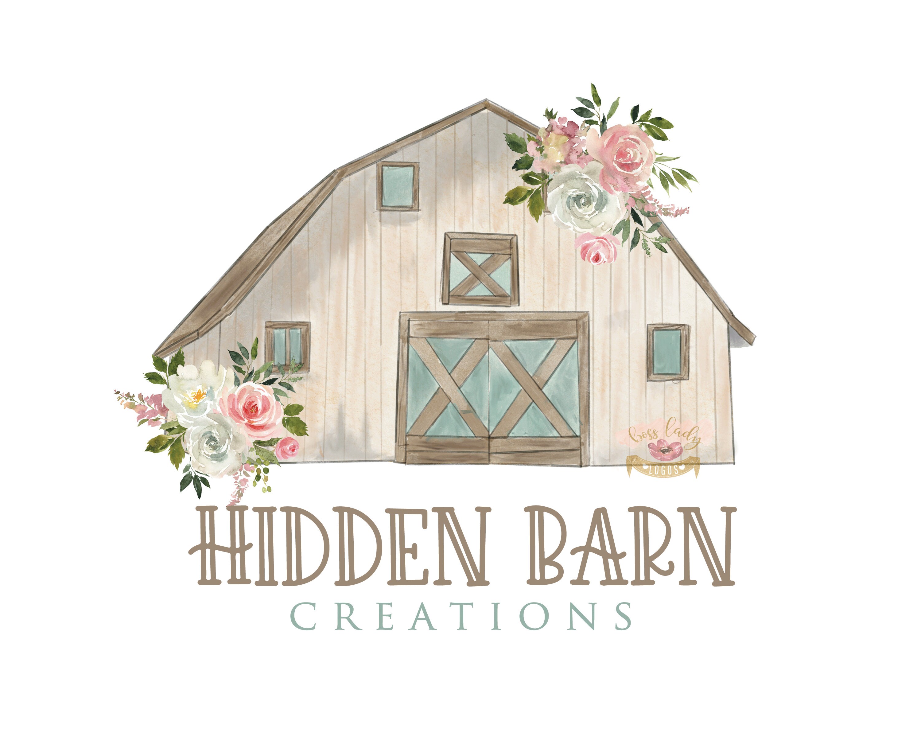 Barn Logo Farmhouse Logo Design Pastel Watercolor Flowers | Etsy