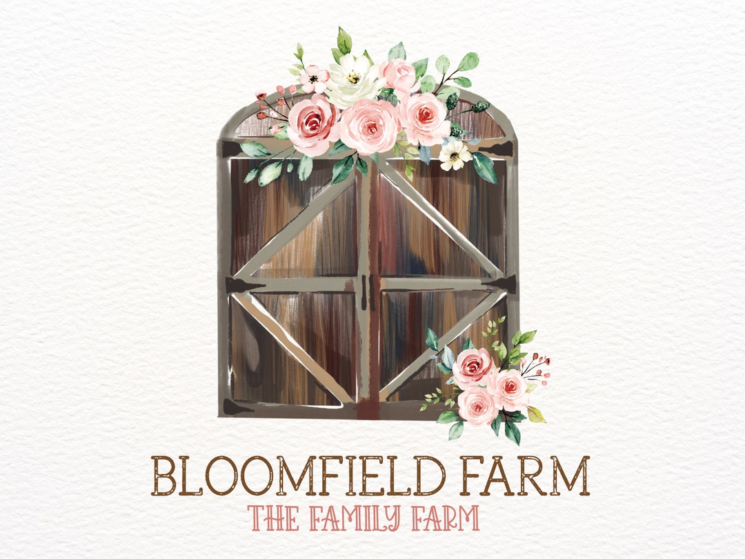 Barn Door Logo, Barn Logo, Farm Logo, Watercolor Pink Flowers, Rustic ...