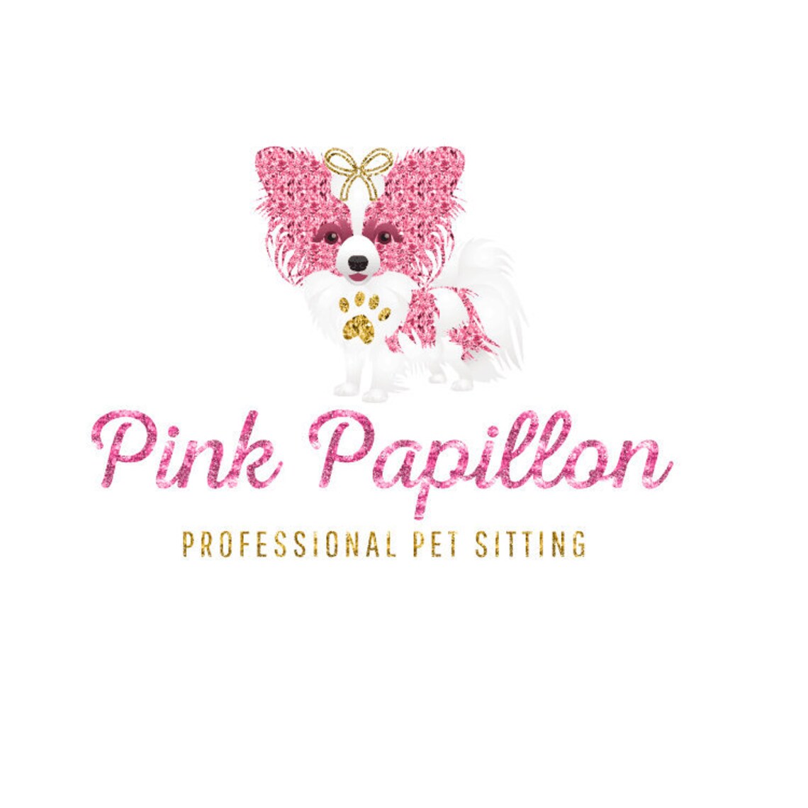 Papillon Logo Dog Logo Pink Glitter Paw Print Logo Breeder | Etsy