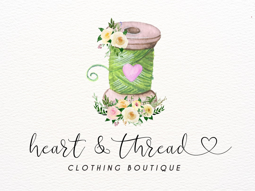 Spool Logo, Sewing Logo Design, Watercolor Tailor Logo, Premade Logo ...
