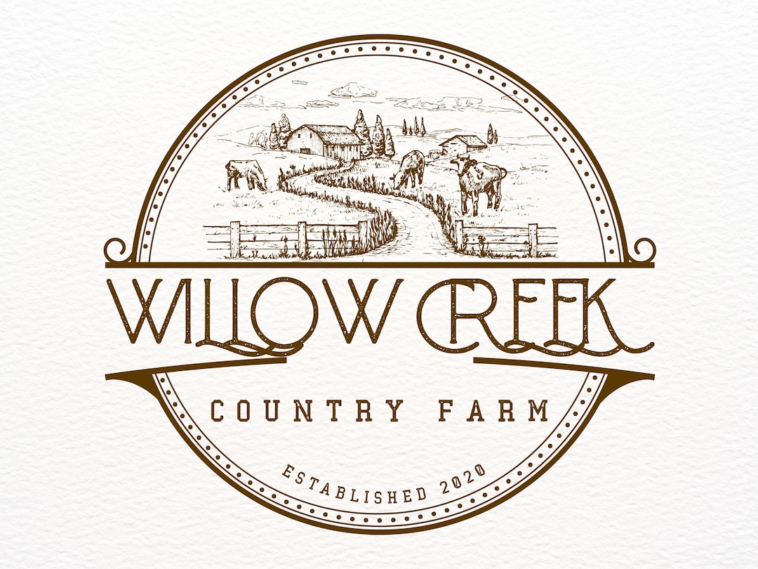 Vintage Farm Logo Countryside Round Antique Submark Branding Premade ...