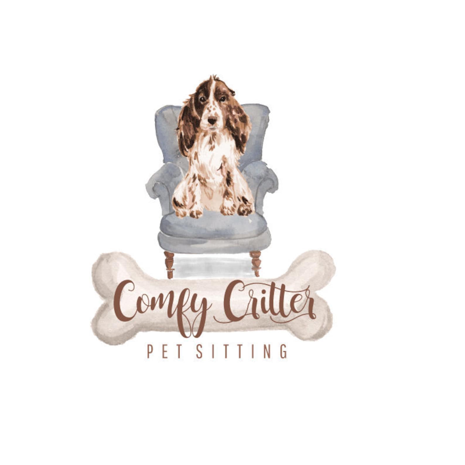 Cocker Spaniel Logo Dog Bone Logo Design Blue Vintage Pet | Etsy