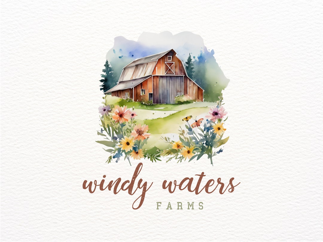 Custom Barn Logo, Watercolor Wildflowers, Rustic Farm Logo, Vintage ...