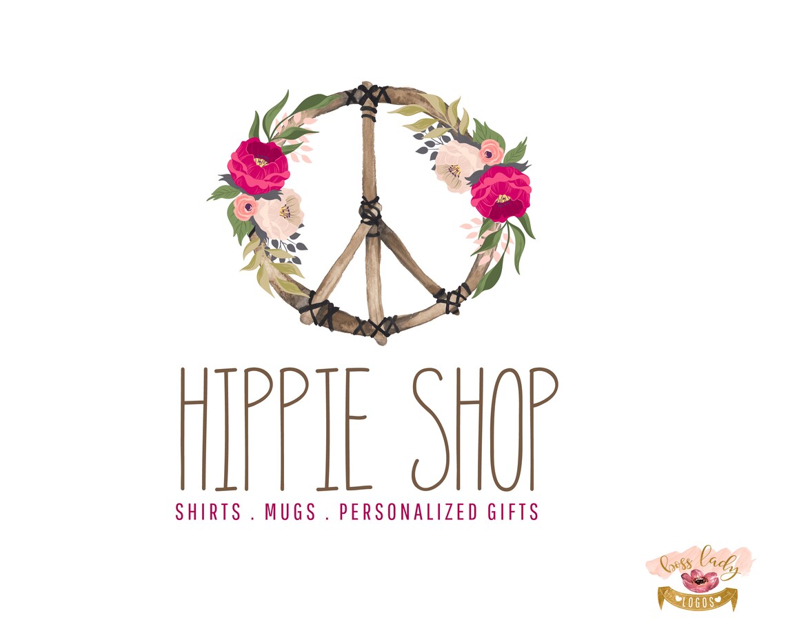 Peace Sign Logo Hippie Logo Design Rustic Logo 70's - Etsy