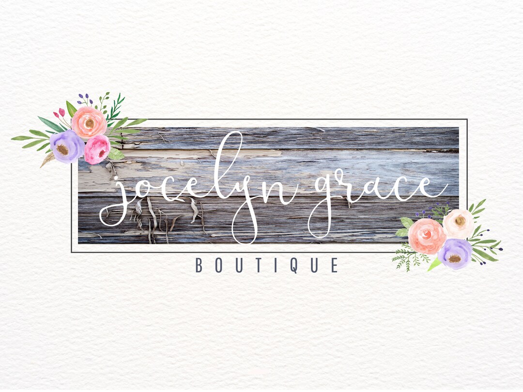 Wood Frame Logo Rustic Farmhouse Branding, Custom Floral Vintage ...