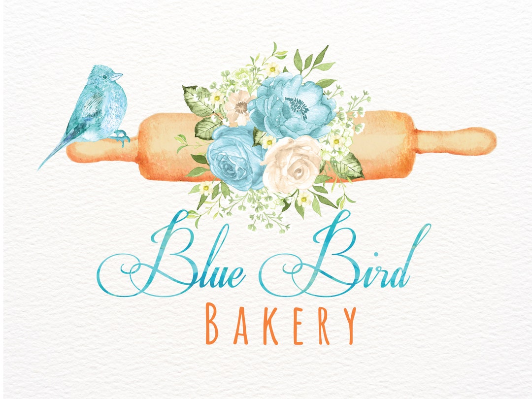 Modern Baking Logo, Bakery Logo, Blue Bird Logo, Rolling Pin Logo ...