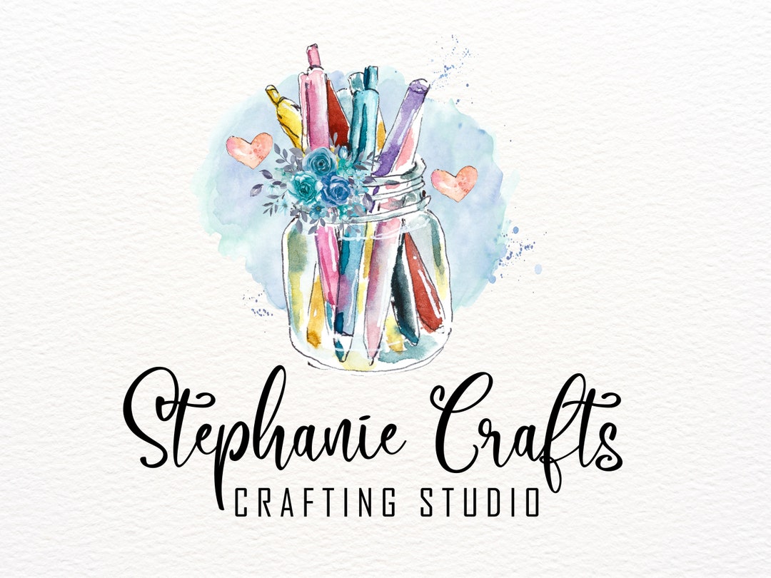 Crafting Logo Design, Watercolor Craft Supplies, Jar With Flowers ...
