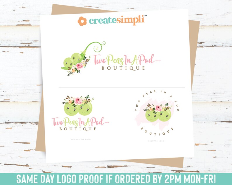 Pea Pod Logo Two Peas in A Pod Logo Design Branding Kit - Etsy