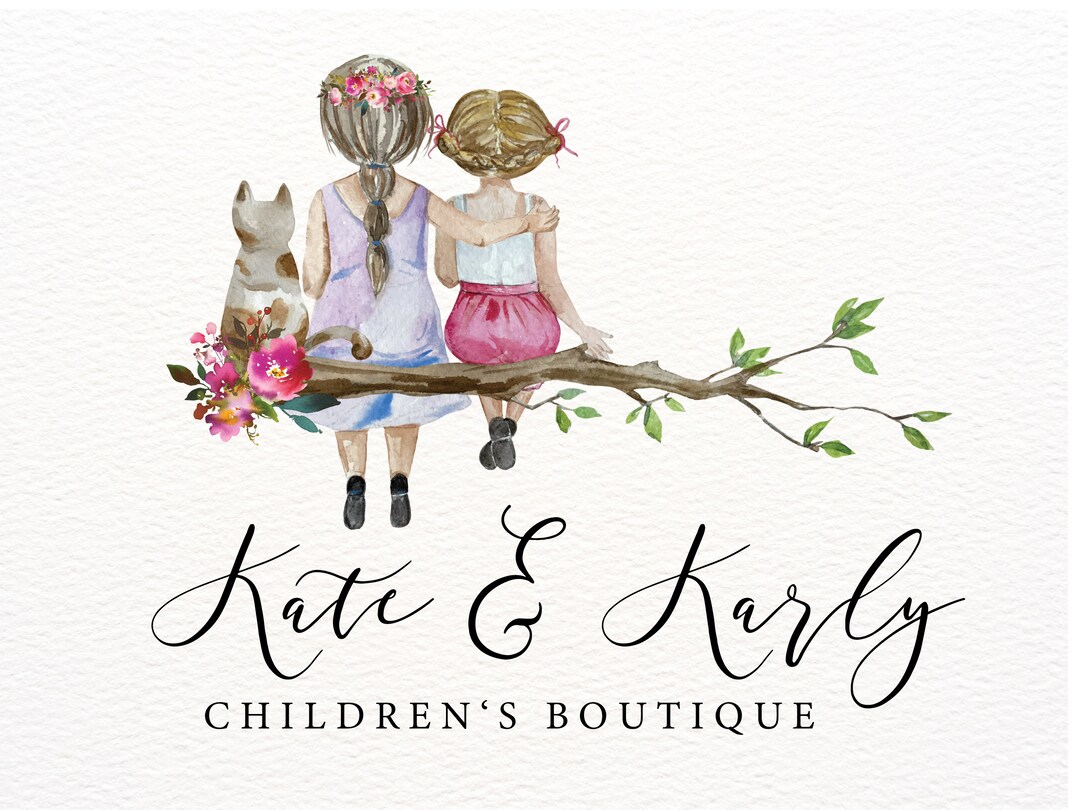 Two Girls Logo Design, Sisters Children's Boutique, Kids and A Cat ...