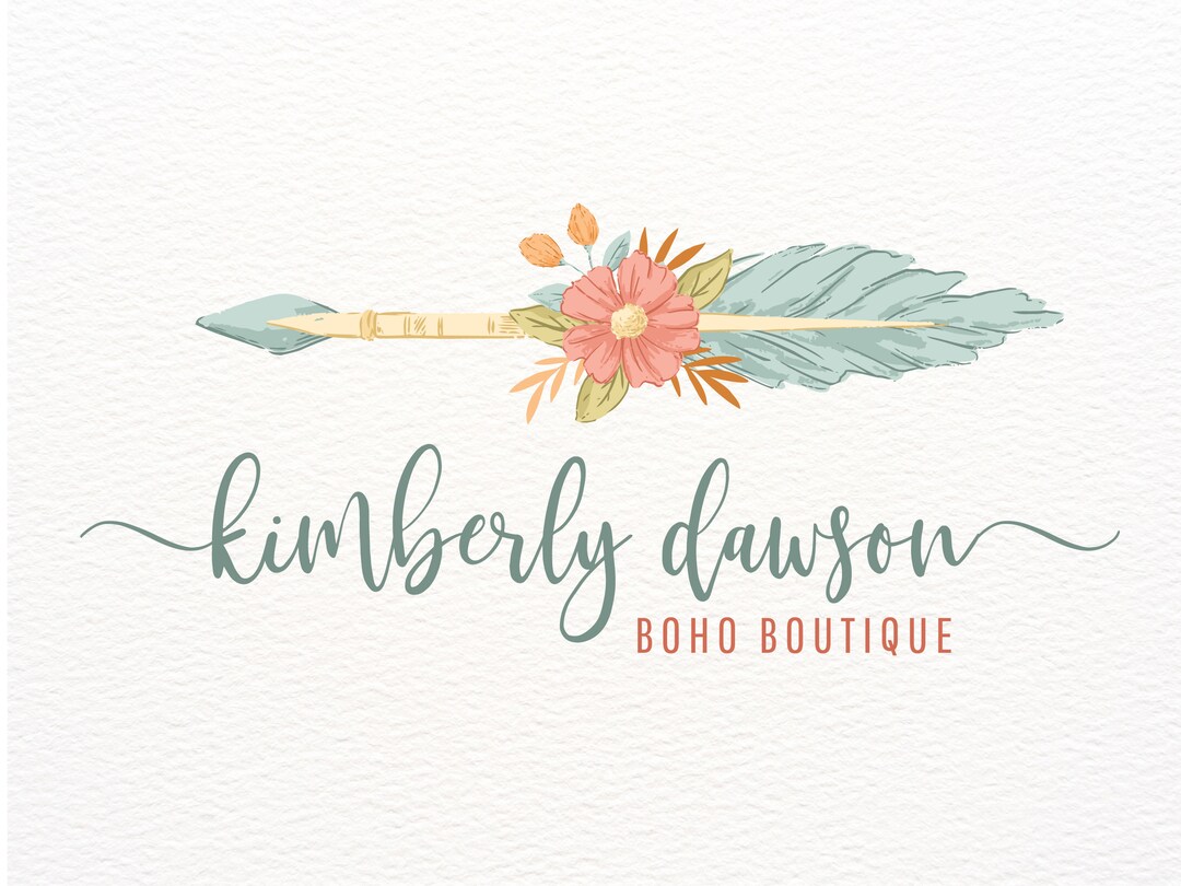 Watercolor Feather Logo Branding Kit, Premade Boho Logo Design ...
