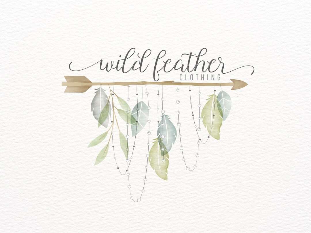 Arrow Logo, Feather Logo, Boho Branding, Elegant Pastel Color Logo ...