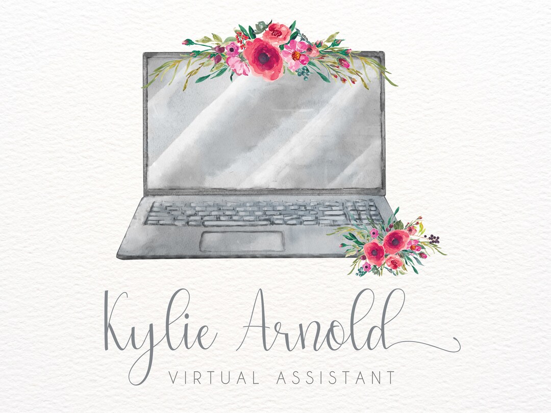Computer Logo Design, Watercolor Laptop Logo, Virtual Assistant Logo ...