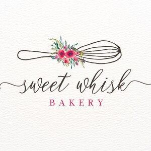 Bakery Whisk Logo Design, Watercolor Floral Baking Logo, Baker Logo ...
