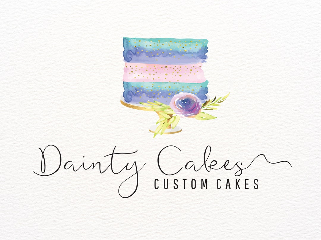 Cake Logo Design, Hand Painted Layer Cake Logo, Bakery Logo, Watercolor ...