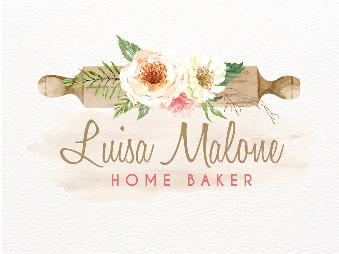 Custom Baking Logo, Farmhouse Bakery Logo, Rolling Pin Flowers Logo ...
