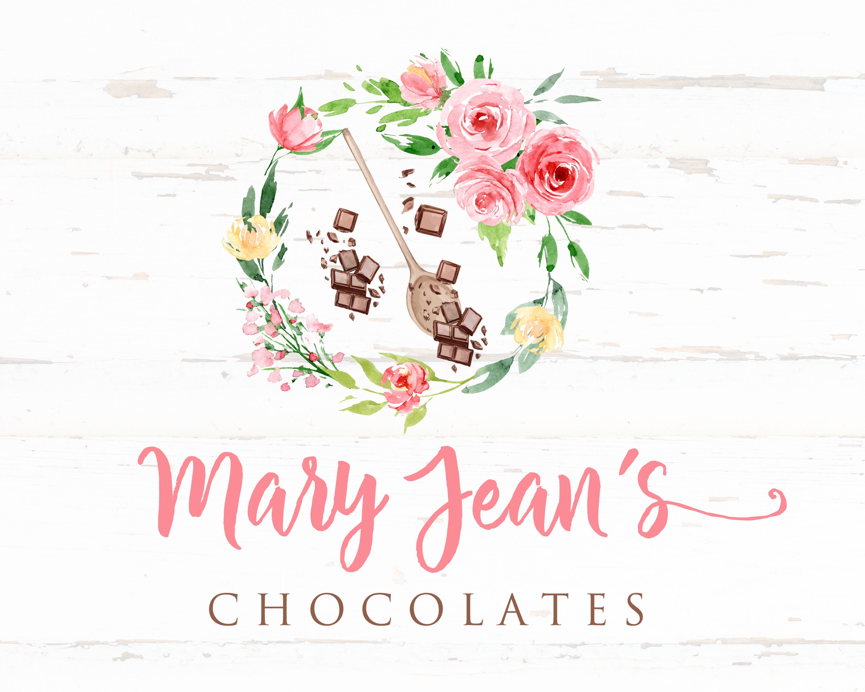 Chocolate Logo Fudge Logo Design Bakery Logo Floral Wreath - Etsy