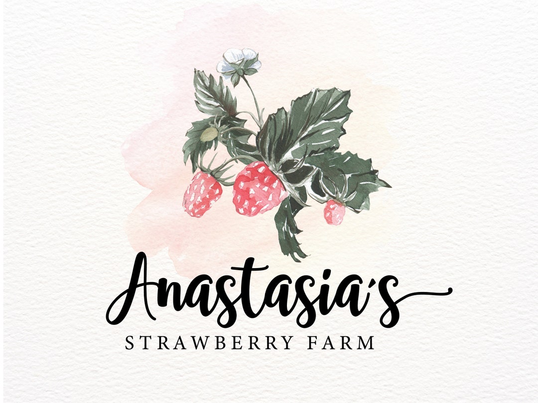 Strawberry Logo, Farm Logo, Watercolor Logo, Fruit Logo, Boutique Logo ...