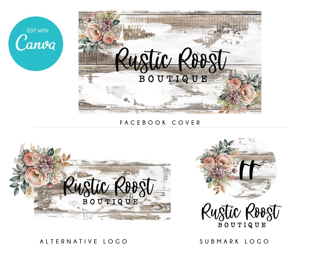 Canva Logo Template Farmhouse Vintage Rustic White Wood, DIY Canva ...