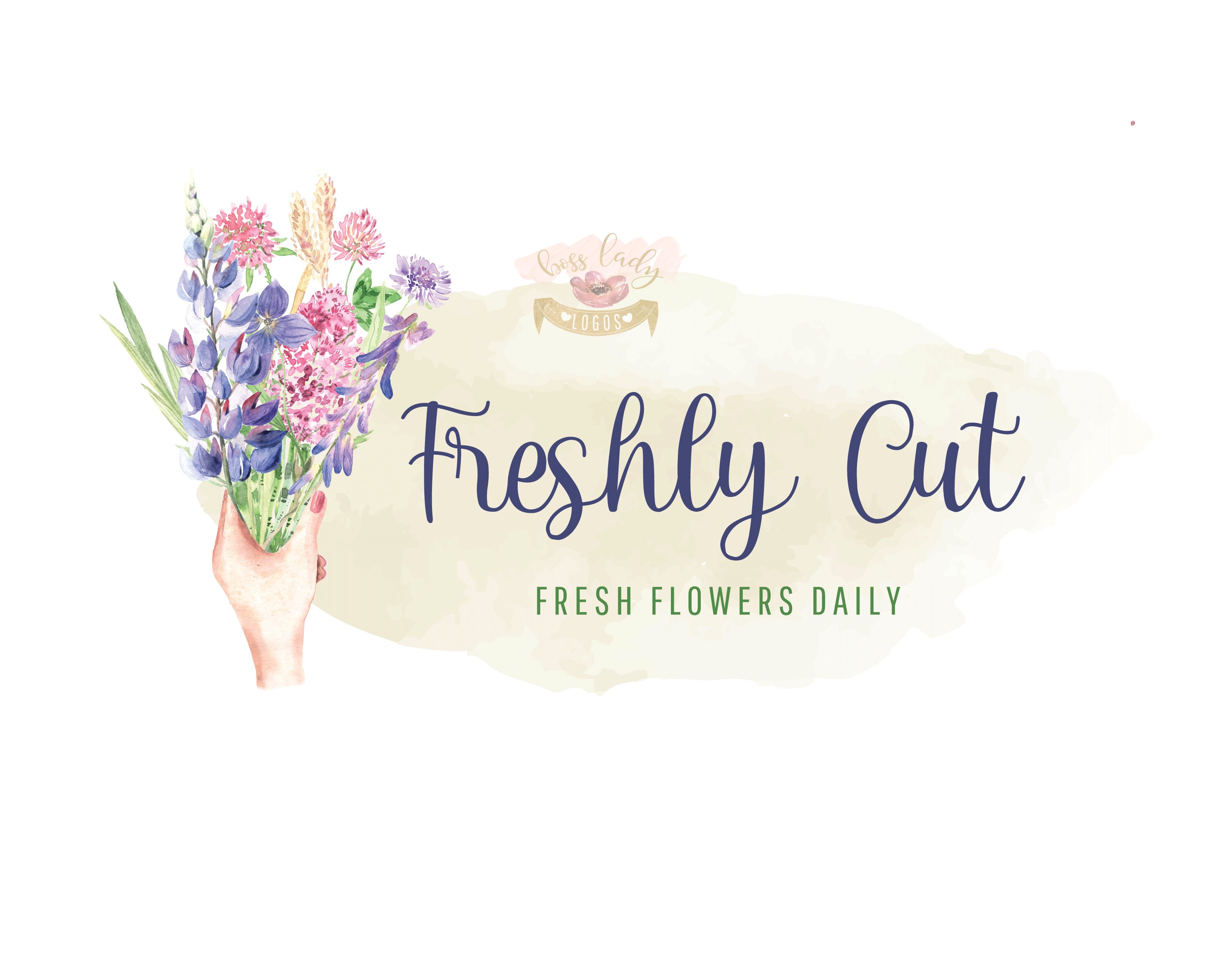Flower Bouquet Logo Design Fresh Cut Flowers Watercolor | Etsy