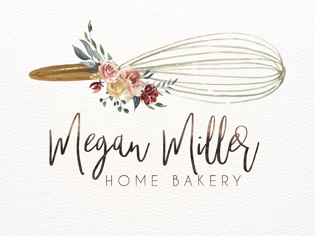 Whisk Logo, Bakery Logo Design, Rustic Baking Logo, Watercolor Flowers ...