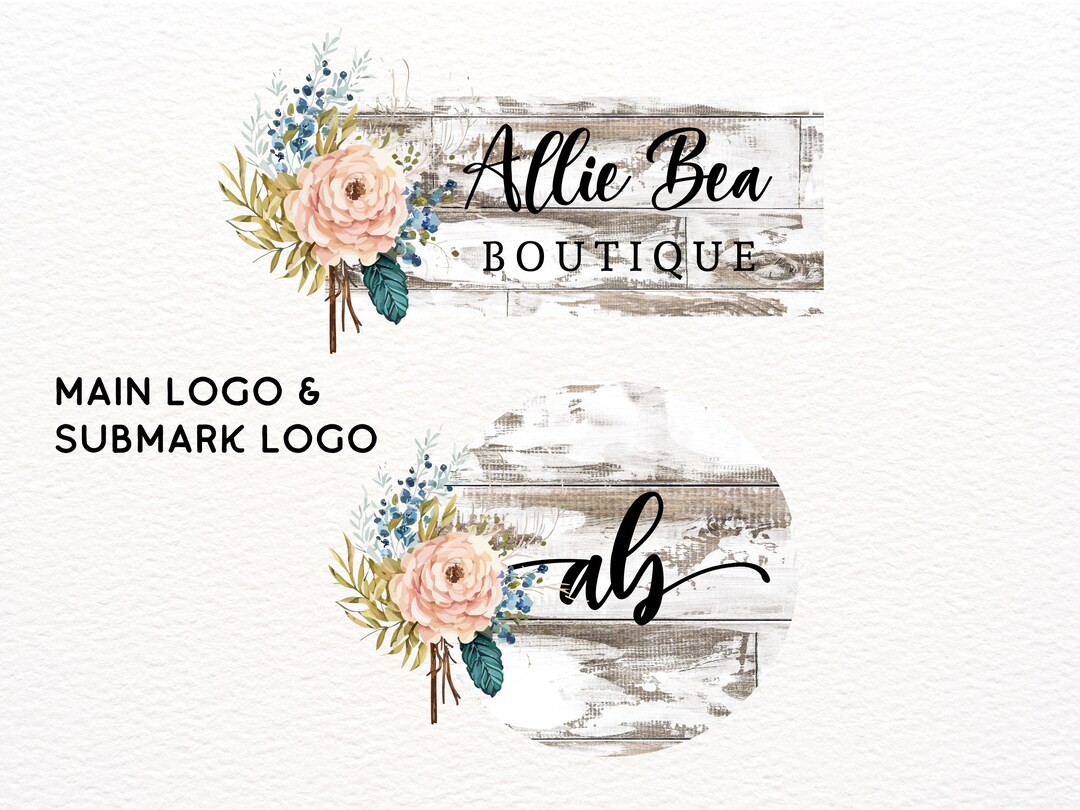 Farmhouse Rustic Wood Floral Logos, Custom Modern Logo Design, Monogram ...