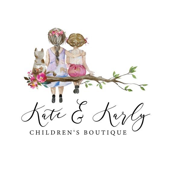Two Girls Logo Design Sisters Children's Boutique Kids - Etsy