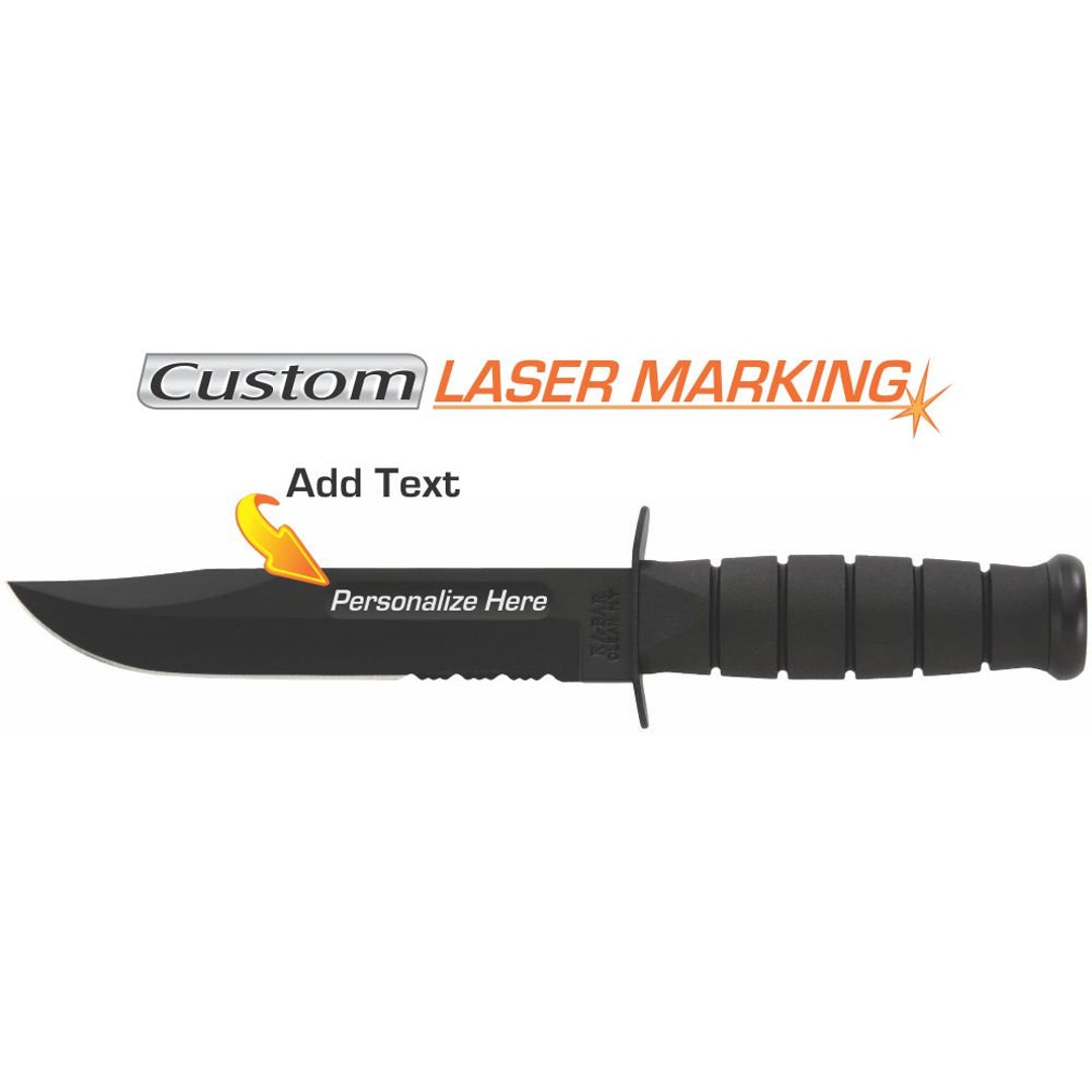 Ka-bar Knife 1212 Full Size Fixed Blade Serrated Edge - Custom Laser ...