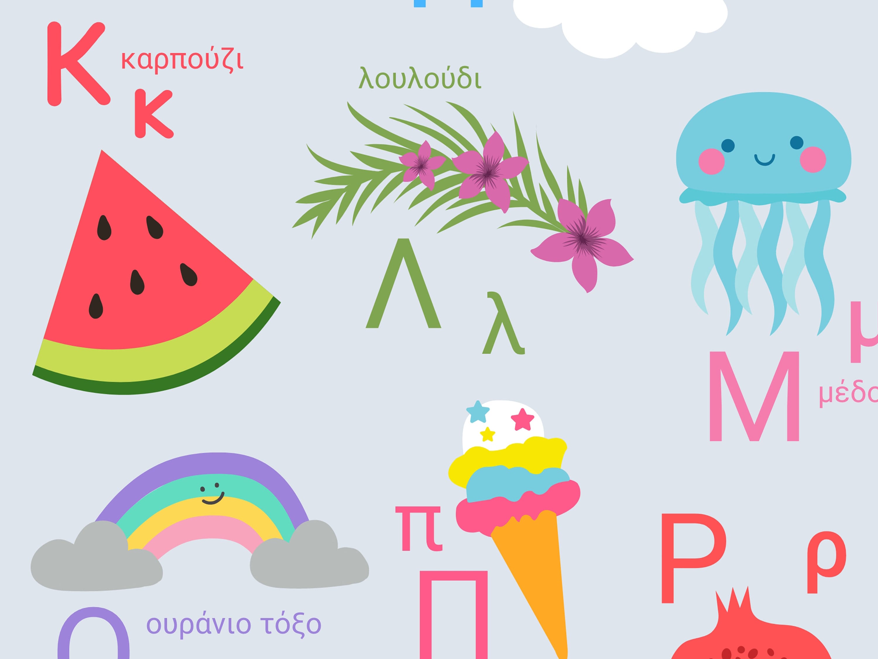Greek Alphabet Poster for Children Art for Kids Bedroom, Fun Learning ...