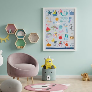 Greek Alphabet Poster for Children Art for Kids Bedroom, Fun Learning ...