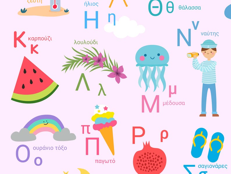 Greek Alphabet Poster for Children Art for Kids Bedroom, Fun Learning ...
